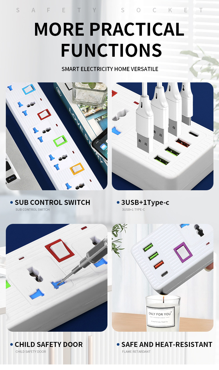 Zeus Power Socket Extension Strip Multi Function Socket With 5 Socket&4 USB Charging Port 2 ...