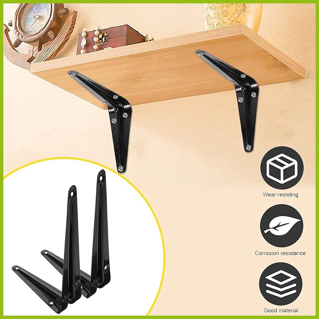 ① ∜ Wall Bracket Shelf Support 2pcs with TOXS and SCREWS Black Angle ...