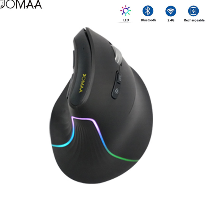 JOMAA RGB Backlit Wireless Vertical Mouse Bluetooth 5.0 2.4G Ergonomic 4000DPI 6 Mute Buttons ...