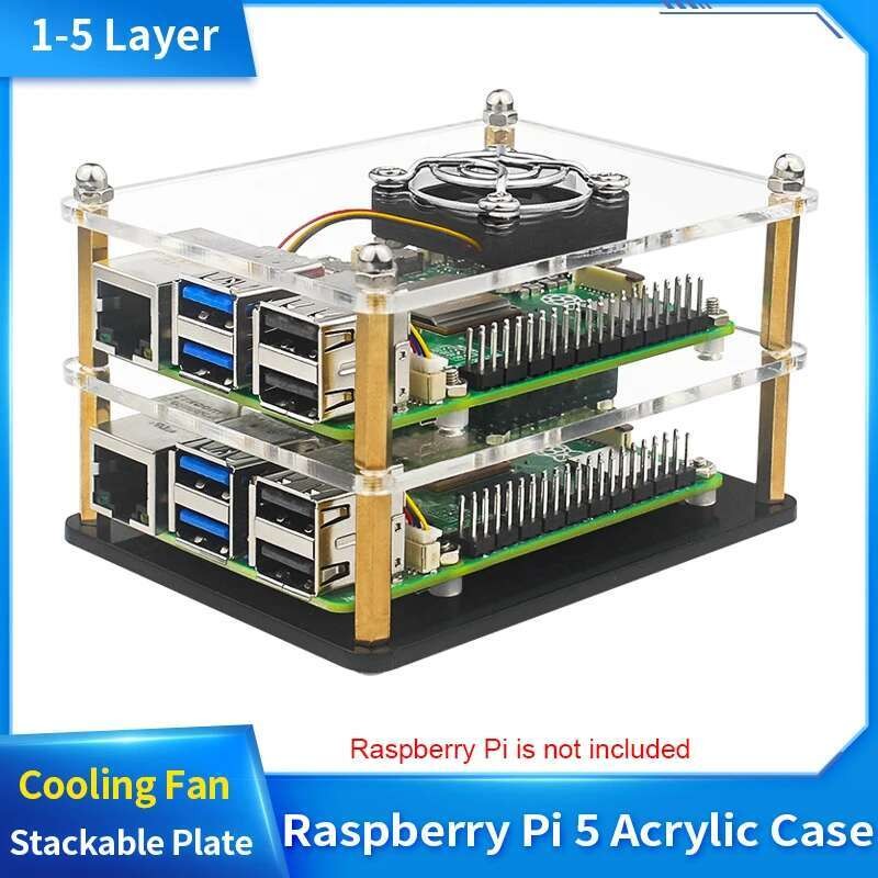 Raspberry Pi 5 Acrylic Case 1-5 Layer Transparent Enclosure PWN Cooling Fan Stackable Plate ...
