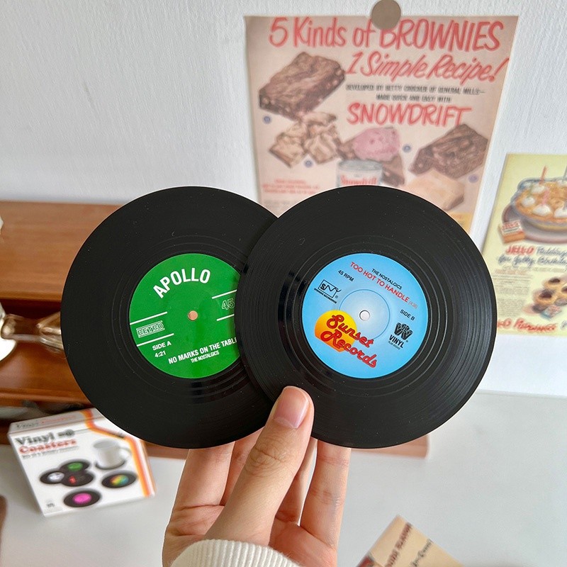 【Retro Vinyl】Record CD Coaster Creative CD Cup Mats Heatproof Anti-Slip ...