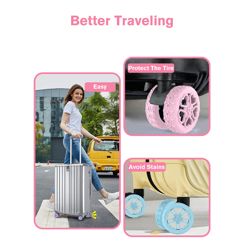 Noise Canceling Luggage Wheel Protectors - 8PCS Silicone Caster Covers ...