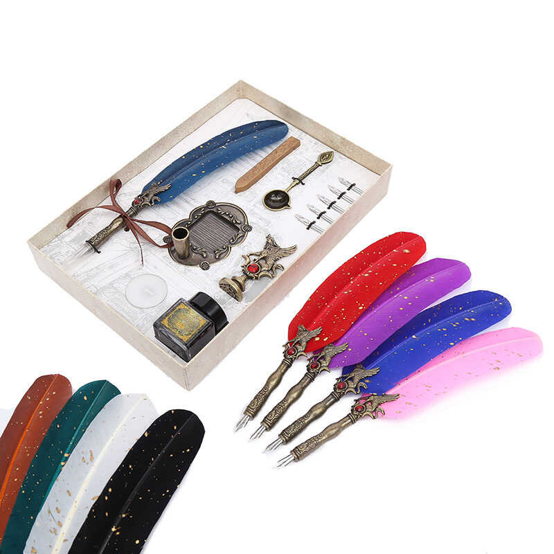 Potter Harry Feather Fountain Pen Set British Style Gold Leaf Feather ...