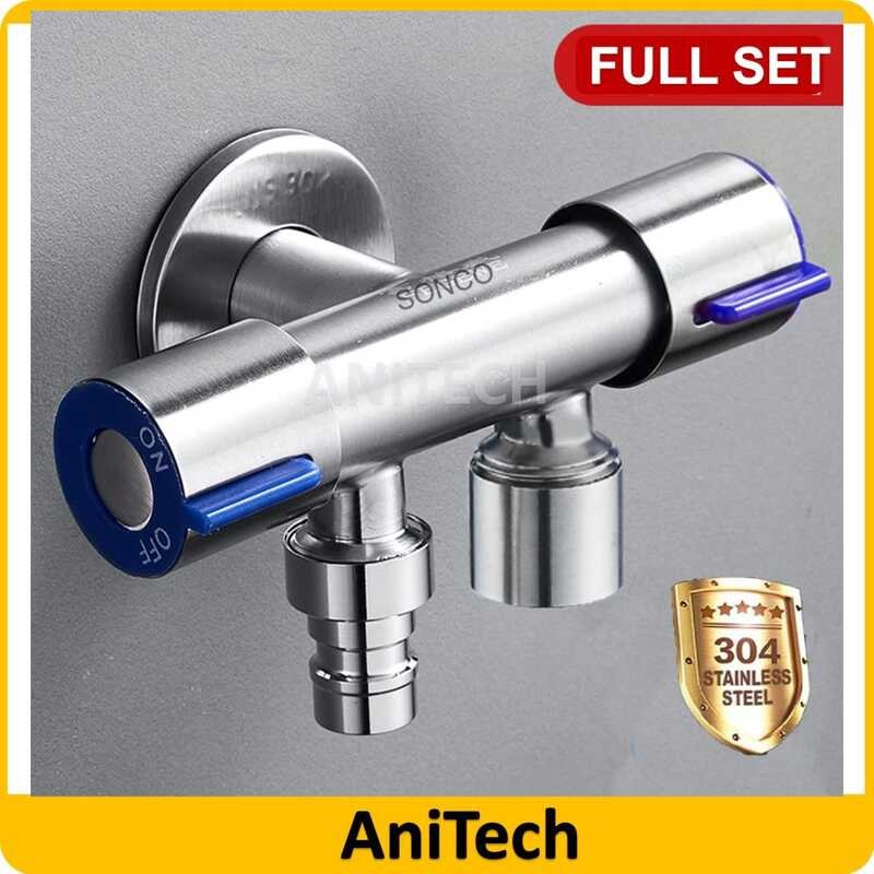 SUS 304 Stainless Steel Kitchen & Toilet Two Way Stop Angle Vae Water ...