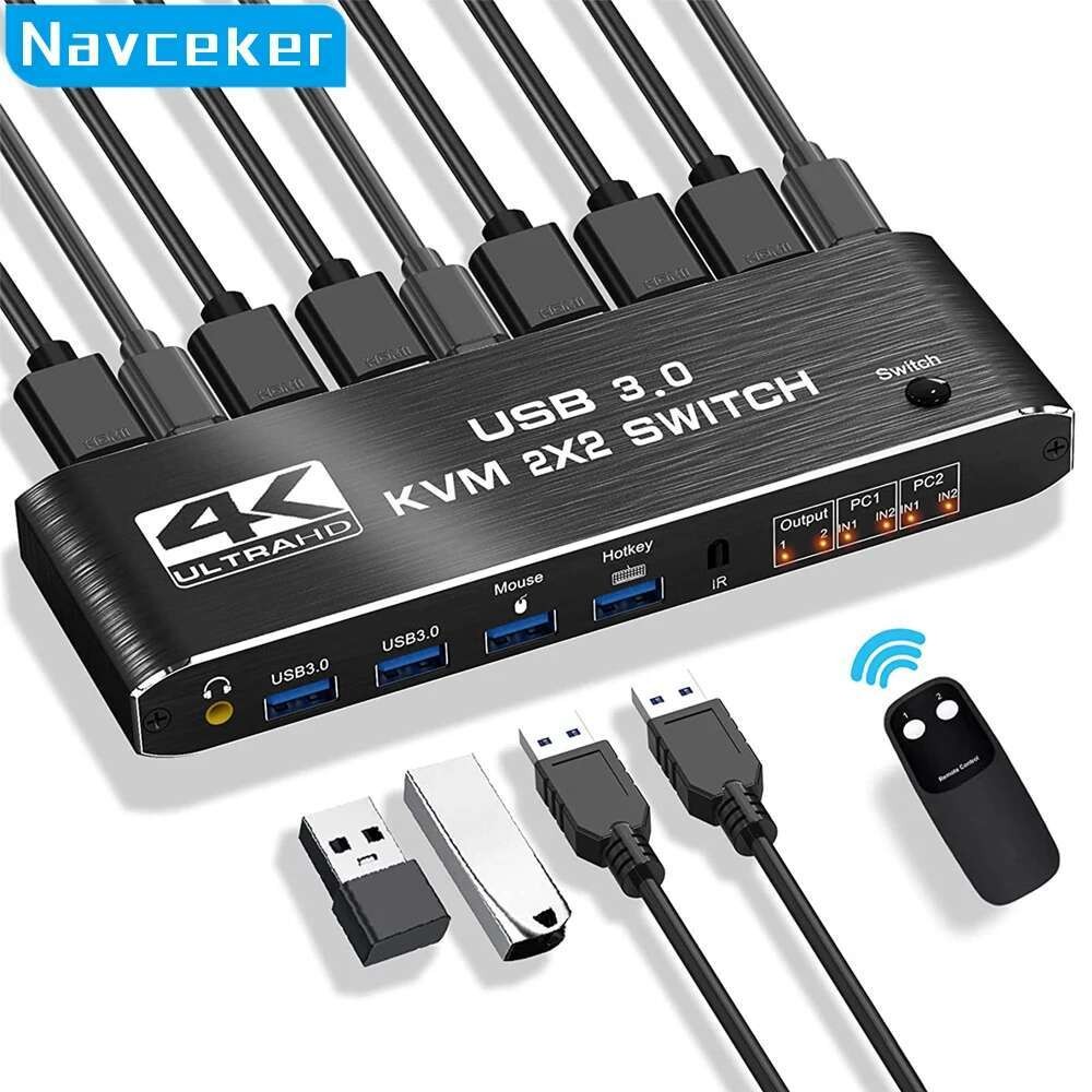 Dual Monitor HDMI KVM Switch 2X2 USB 3.0/2.0 4K 60Hz Extended Display ...