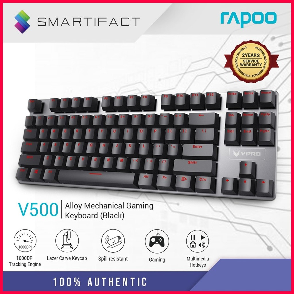 ⭐ Rapoo V500 Alloy Mechanical Gaming Keyboard Lifecycle:50 Million Key-press (Black) | Shopee ...