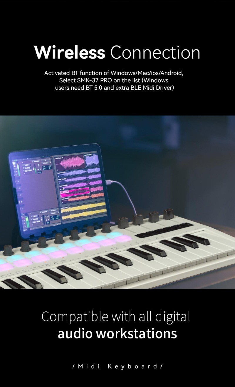 M-VAVE SMK-37 PRO Keyboard 37 Key 3.5mm MIDI 16 RGB Drum Padswith Sound ...