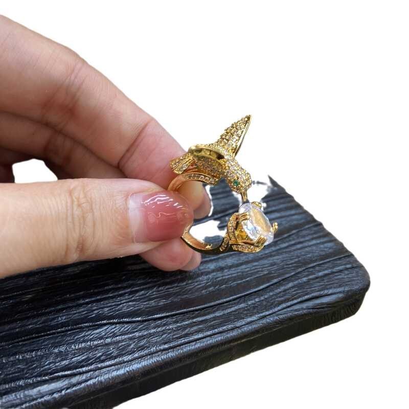 hummingbird Live streaming opening ring, women's gold-plated egg shaped ...
