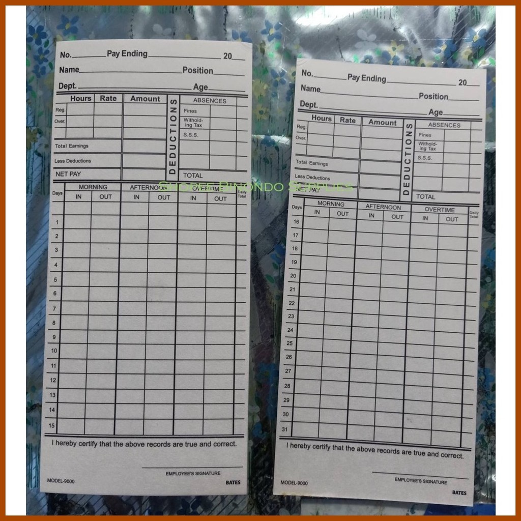 Time Card for Bundy Clock Daily Timecard C9000 M9000 Thick 300gsm 100 ...