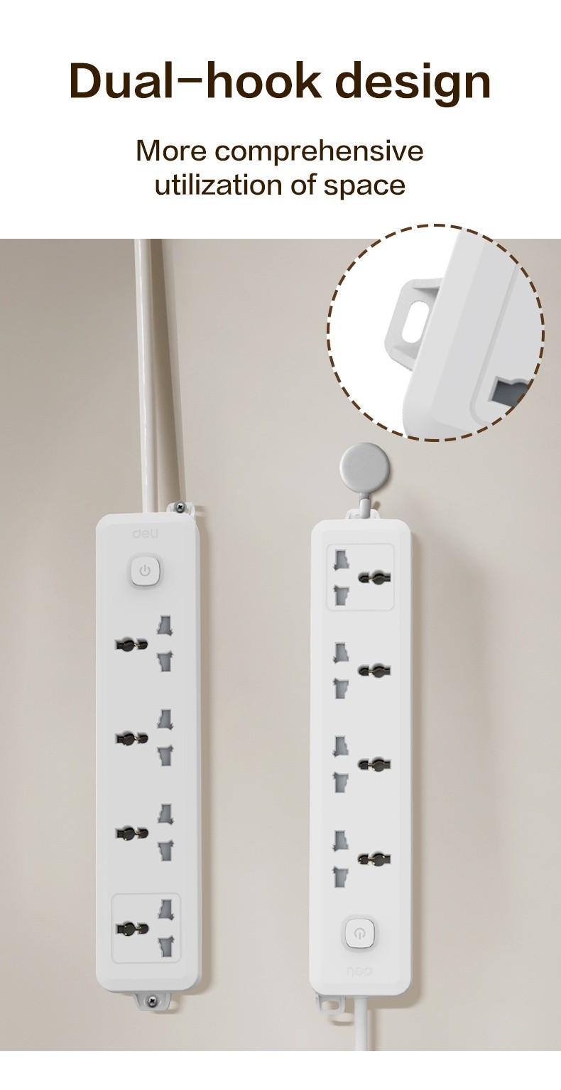 Deli Tools 3/5M Power Socket Extension Outlets Charger Universal Hole ...