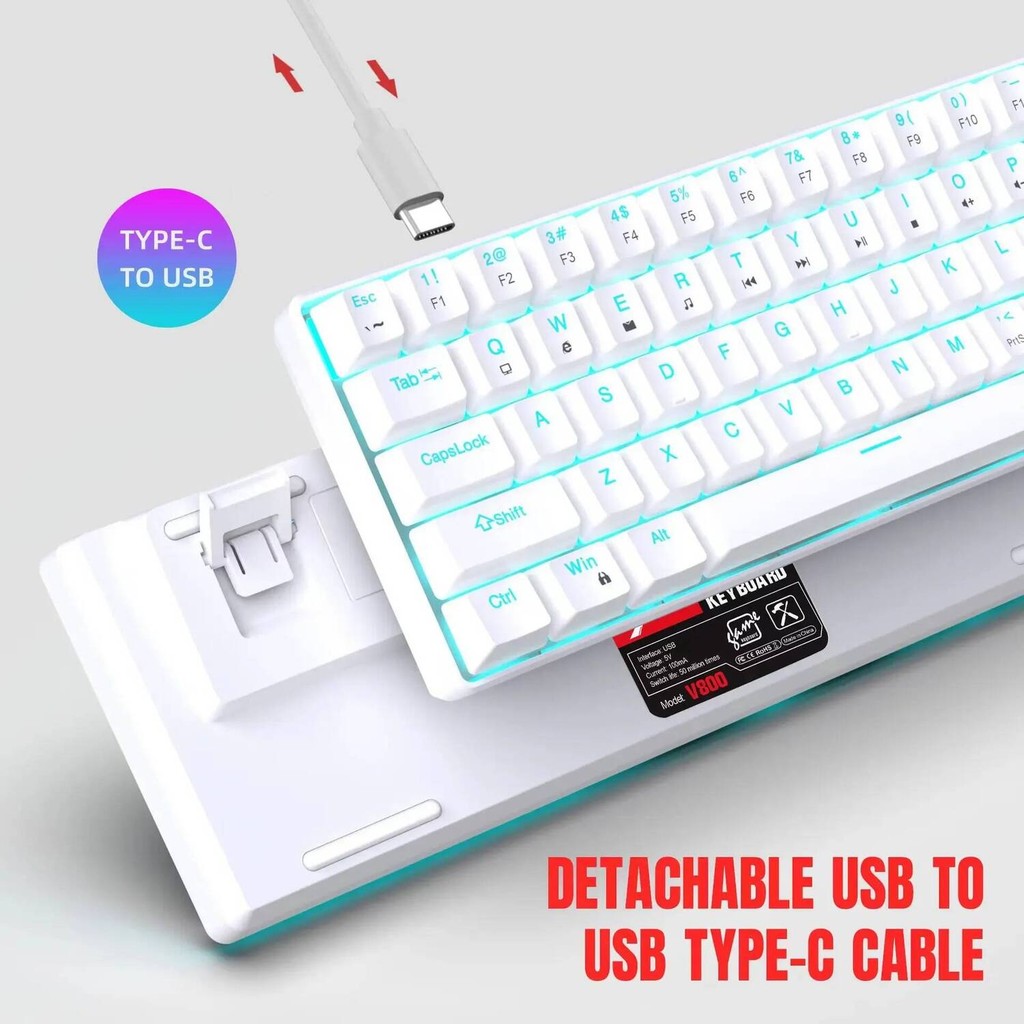 keyboard Mechanical gaming 60% USB white keys Keyboards gamer mini ...