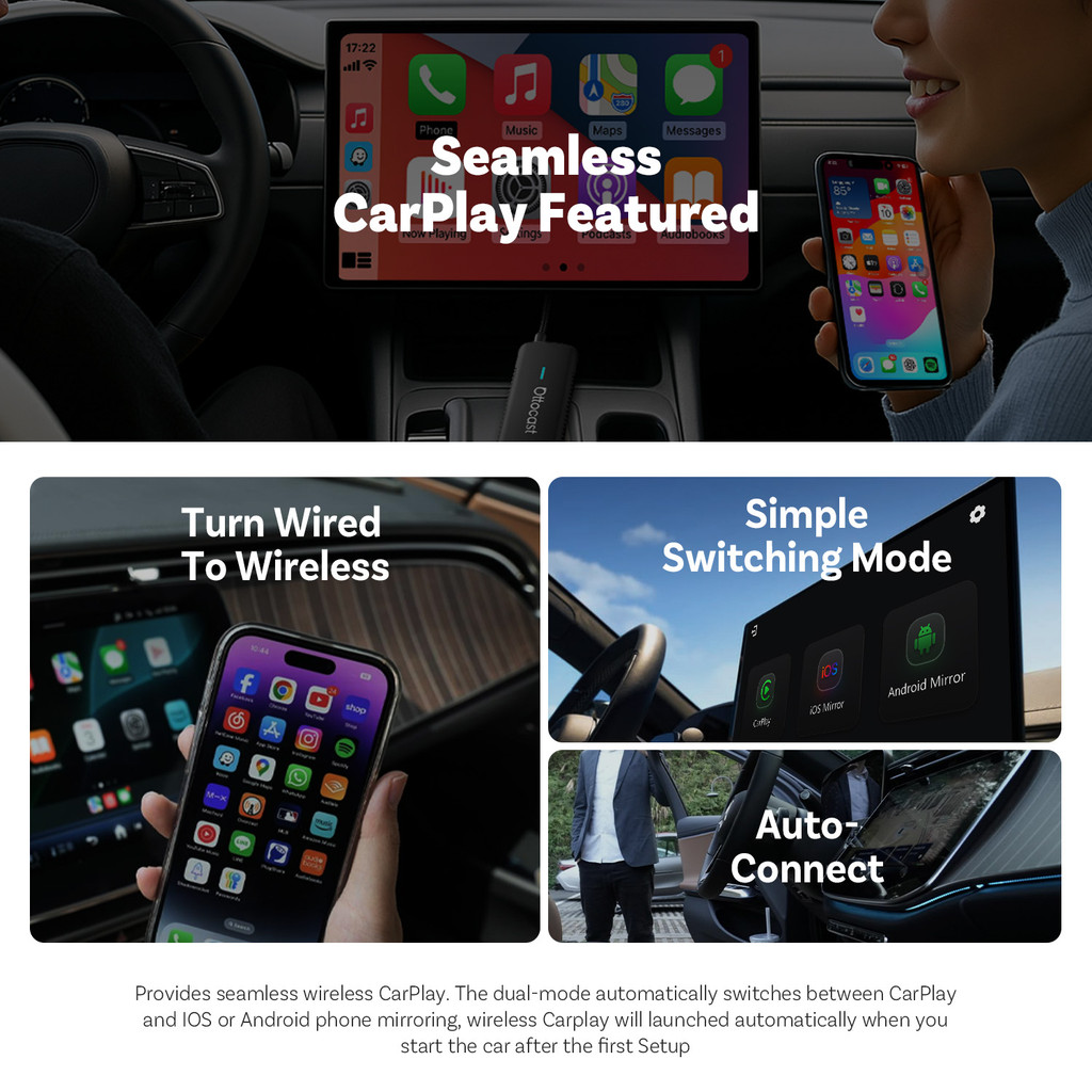 Ottocast Mirror Touch Bi-Mirroring Wireless CarPlay Adapter Bi ...