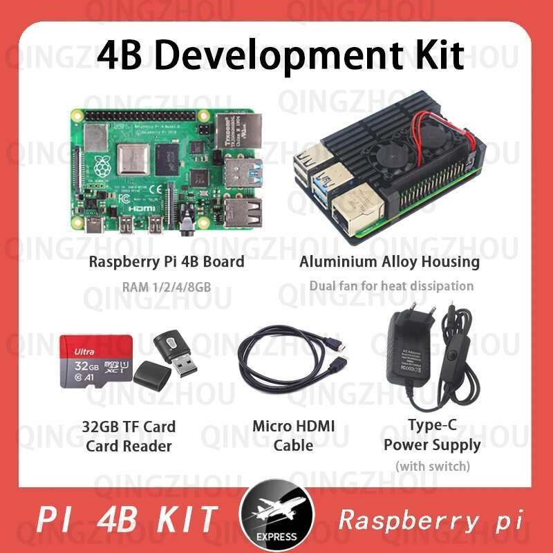 VN Raspberry Pi 4B Starter Kit Development Kit (4B RAM 2GB/4GB/8GB Board+Fan+SD Card+Official ...