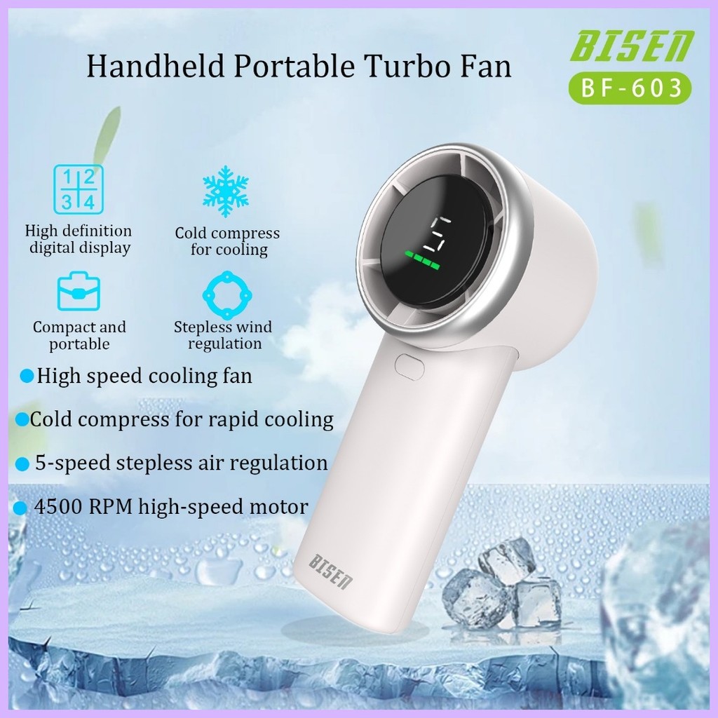 ⚫ BISEN BF-603 Turbo Mini Fan Rechargeable Handheld Portable Strong ...