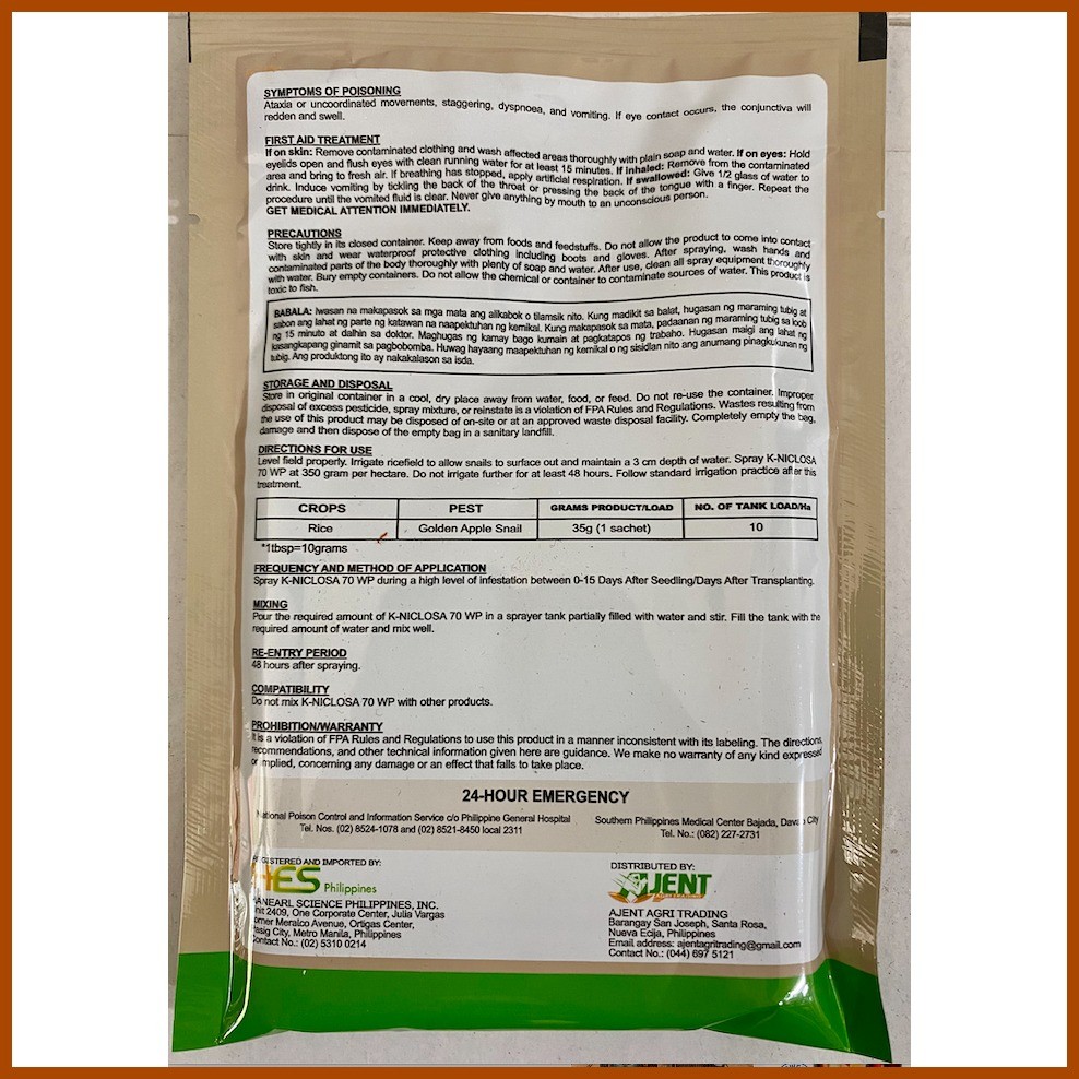 K-NICLOSA SNAIL KILLER FOR CONTROL GOLDEN KUHOL INFESTING RICE ...