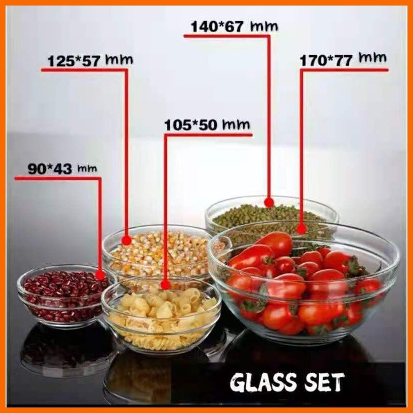 5 in 1 Colorful Storage Glass salad Bowl Set ( Ramdom Colors) | Shopee ...