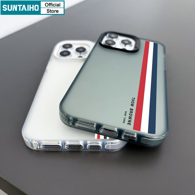 Suntaiho Thom Browne Style Striped Pattern Phone Case Clear Matte Soft ...