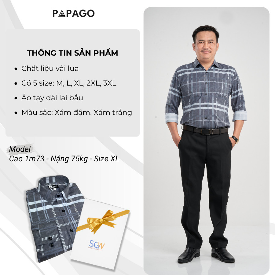 PAPAGO Middle-Aged Men's Shirt High Quality Long Sleeve Silk Fabric ...