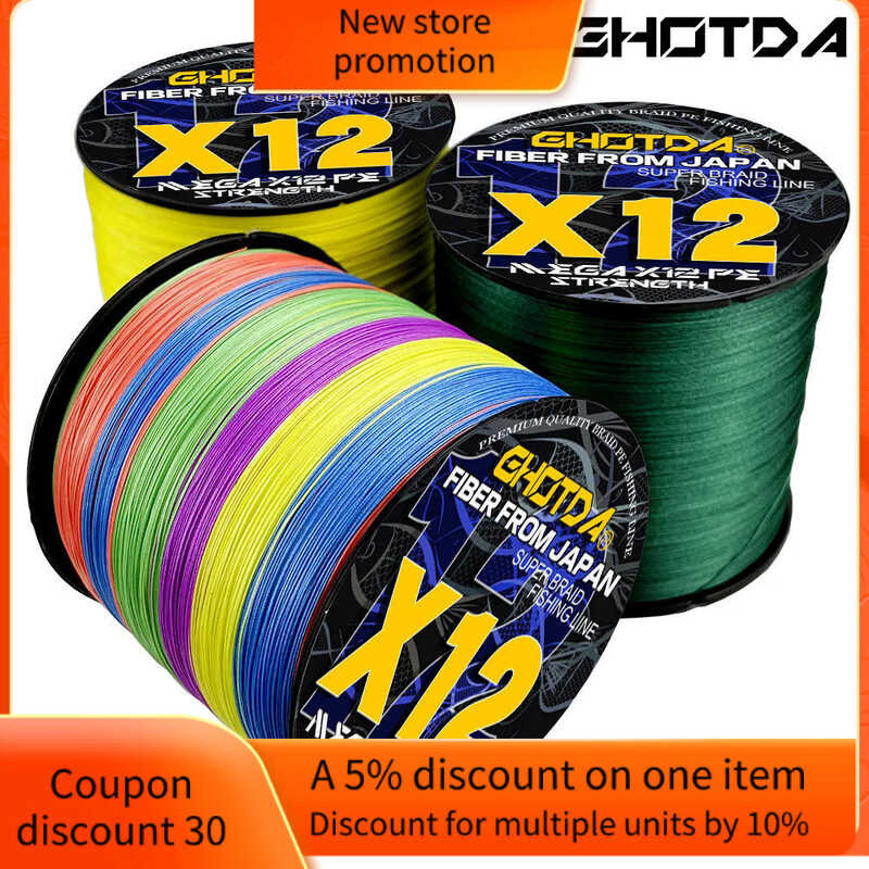 GHOTDA 12 Strands 1000M 500M 300M X12 Braided Fishing Line PE Sea Saltwater Weaves Super ...