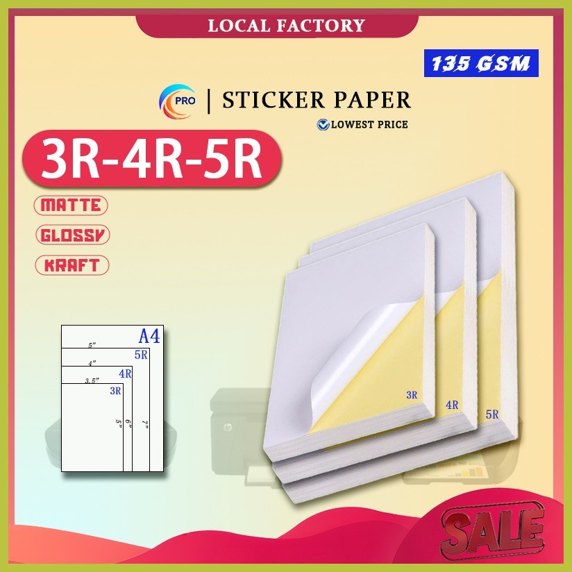 100 PCS 3R/4R/5R Sticker Paper - Glossy & Matte & Kraft Pack for Laser ...