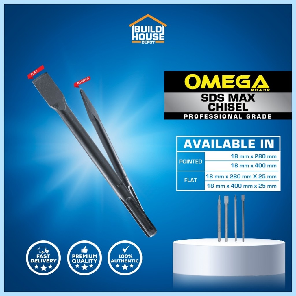 ♞OMEGA SDS Max Chisel Drill Bit - Pointed | Flat - 18 mm x 280 mm | 18 ...