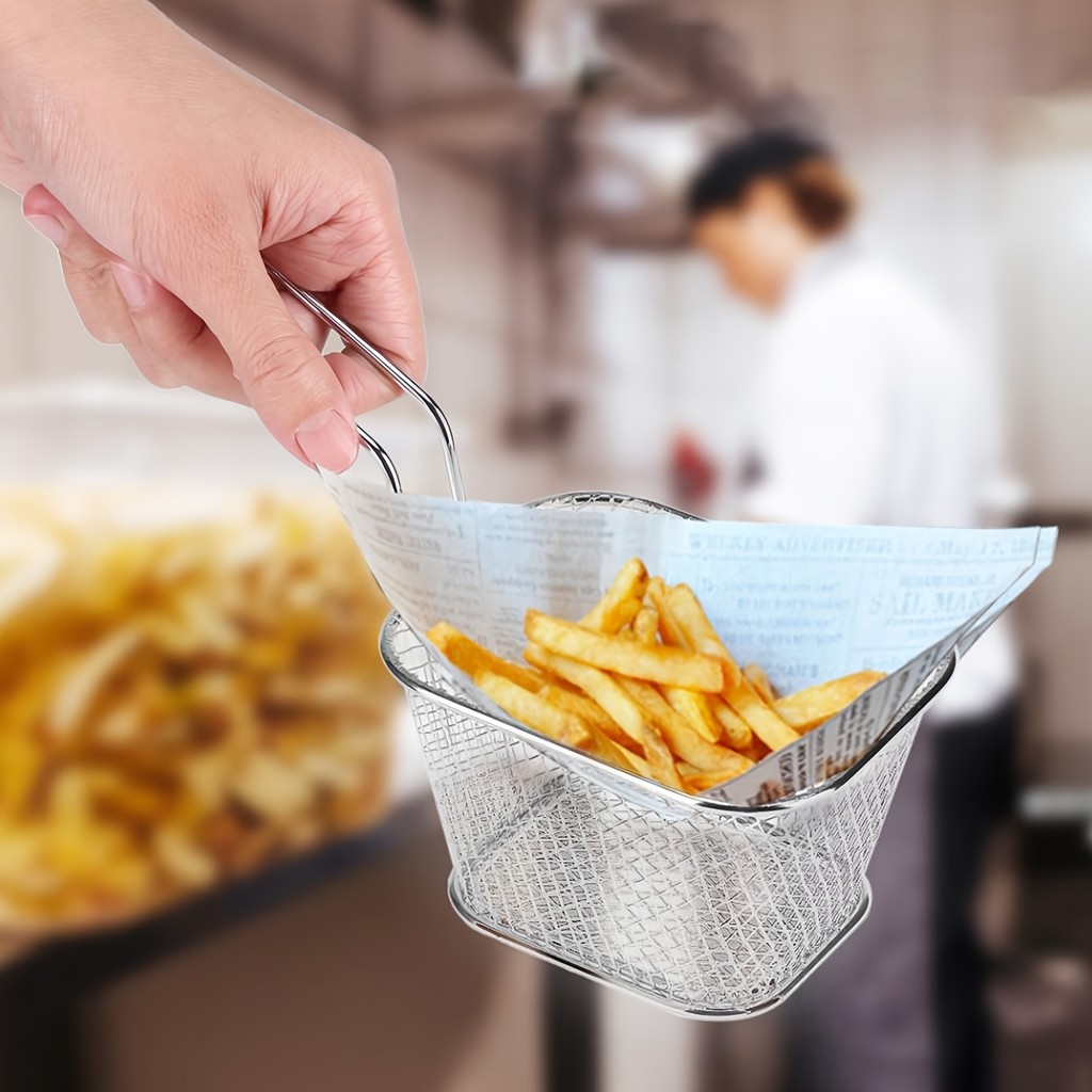 Stainless French Fries Holder Frying Net Mesh Fries Basket Kitchen ...