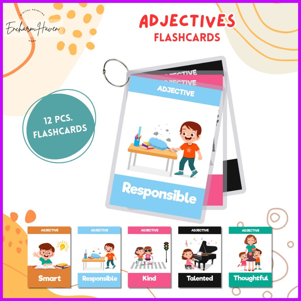'ADJECTIVES' Fully Laminated Educational Flashcards [12 pcs. Flashcards ...