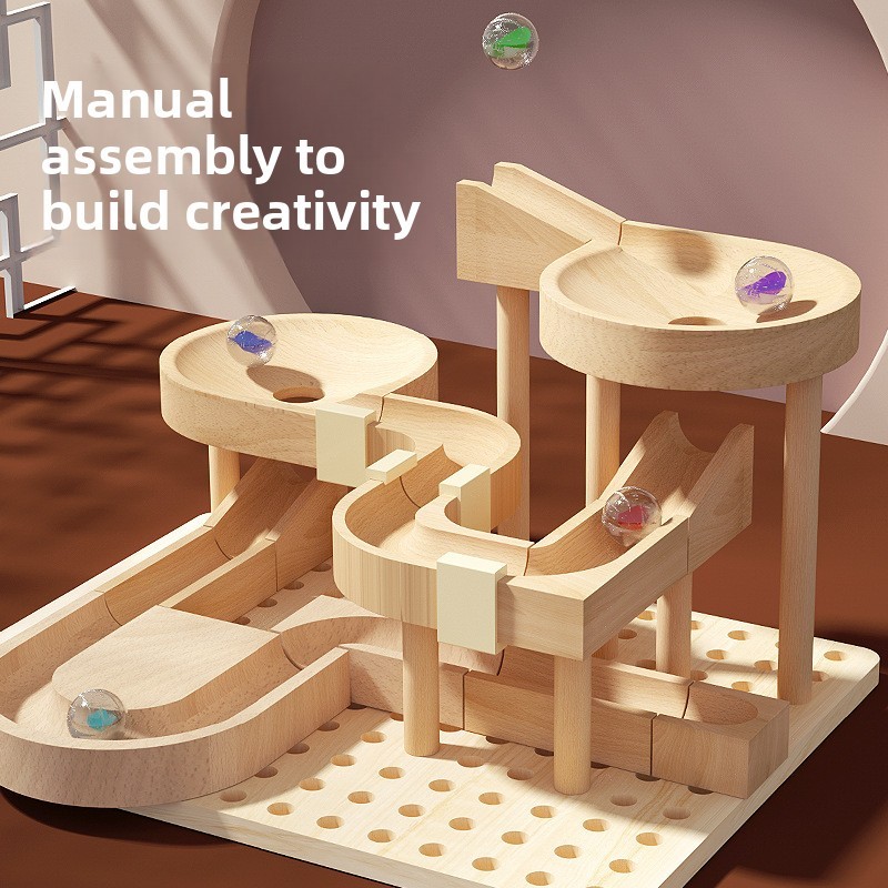 Wooden Run Marble Building Blocks For Kids With Beechwood Tracks Play ...