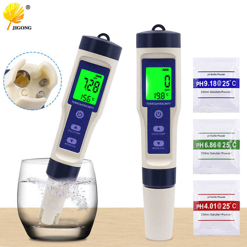 5-in-1 Meter pH Pen Waterproof Salinity Sea Detector Water Quality ...