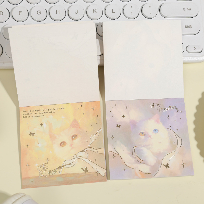 Korean Cat Notebook Kawaii 8x8cm Student Notepad with Pocket, Cute Cat ...
