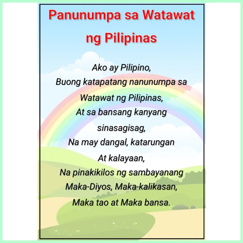 ⊽ ⚰ Laminated Educational Charts Lupang Hinirang, Panatang Makabayan ...