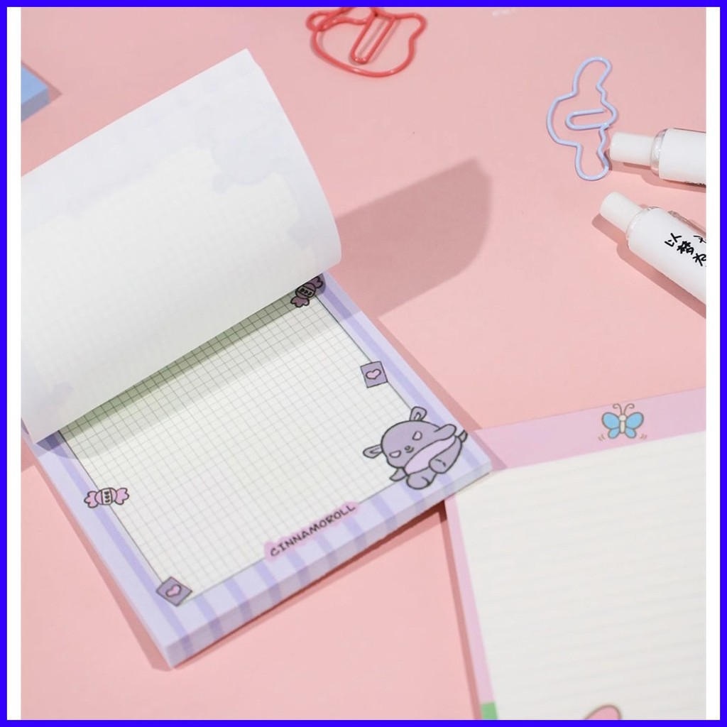50 Sheets Sanrio Cartoon Sticky Notepads Line/Grid Tearable Sticky ...