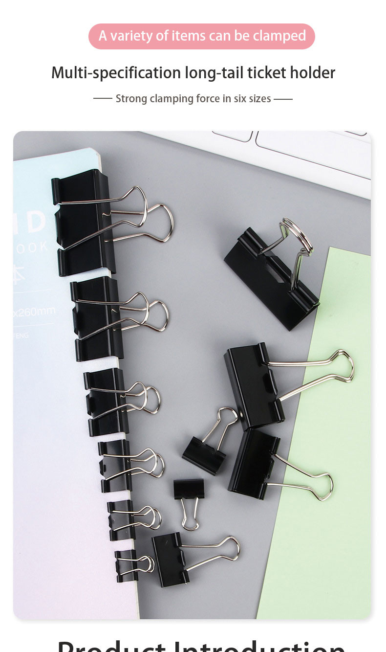 12Pcs/ box Black dovetail clip Binder paper clip office supplies ...