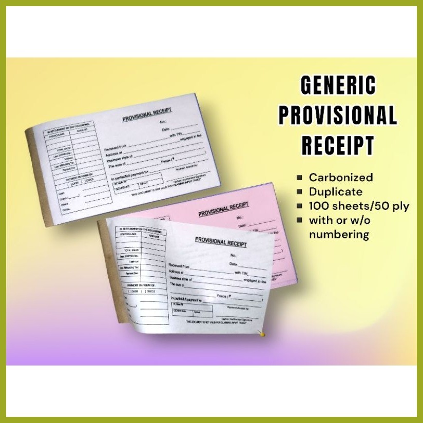 ⊙ ∳ ⚖ CARBONIZED GENERIC 4X7 ACKNOWLEDGEMENT/ PROVISIONAL/ COLLECTION RECEIPT 100 sheets/50 ply ...