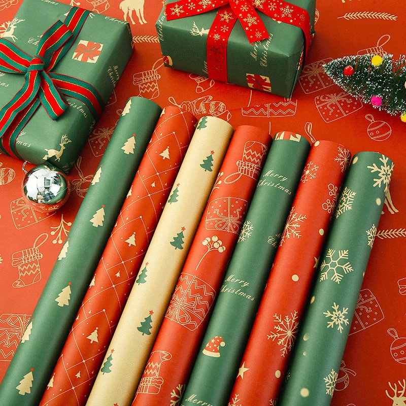 Christmas Elements Kraft Paper / Xmas Present Box Wrapping Paper ...