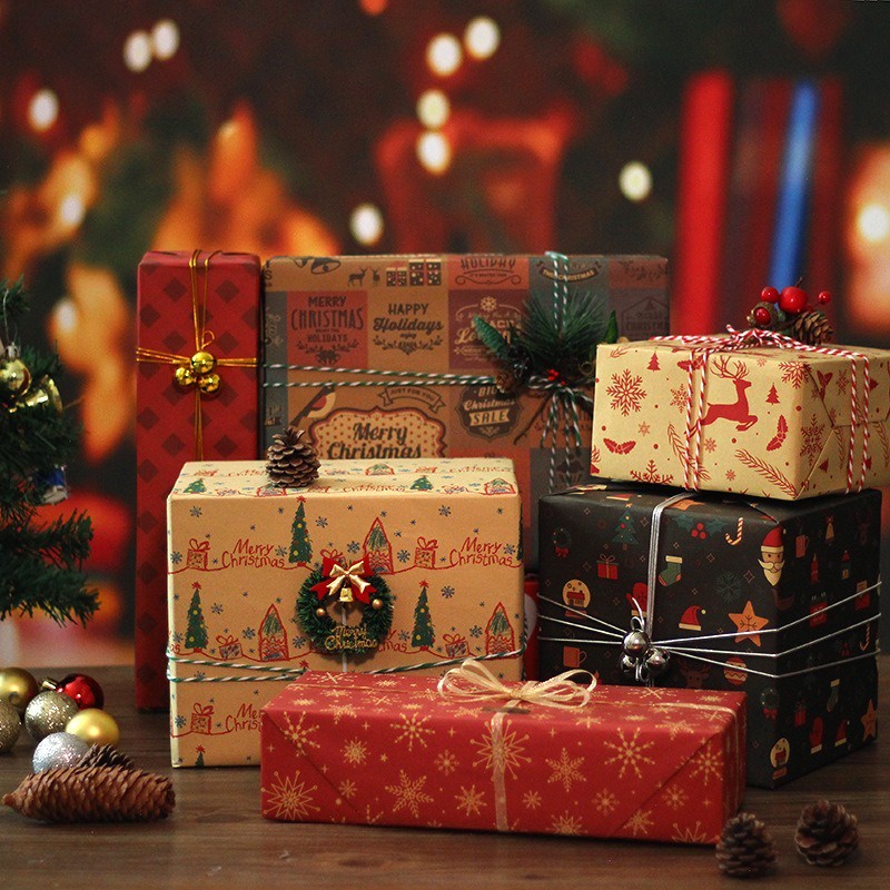 Christmas Elements Kraft Paper / Xmas Present Box Wrapping Paper ...