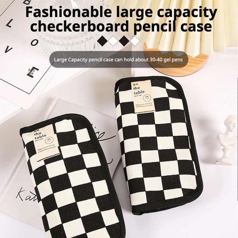 Checkerboard Pencil Case Large Capacity Storage Bag School Office ...