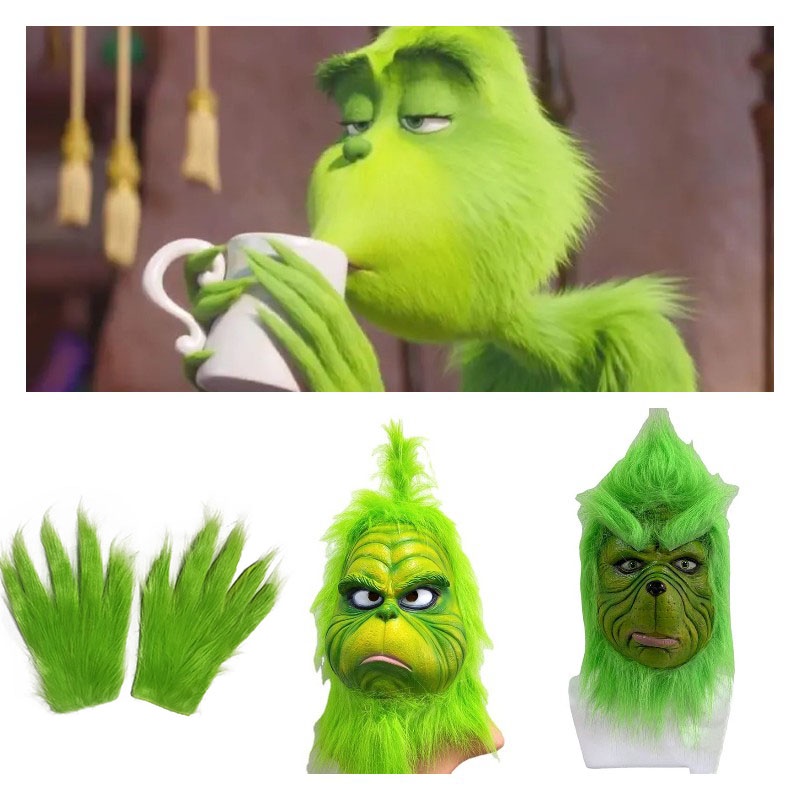 How the Grinch Stole Christmas Mask Hair Headgear Gloves Cosplay ...