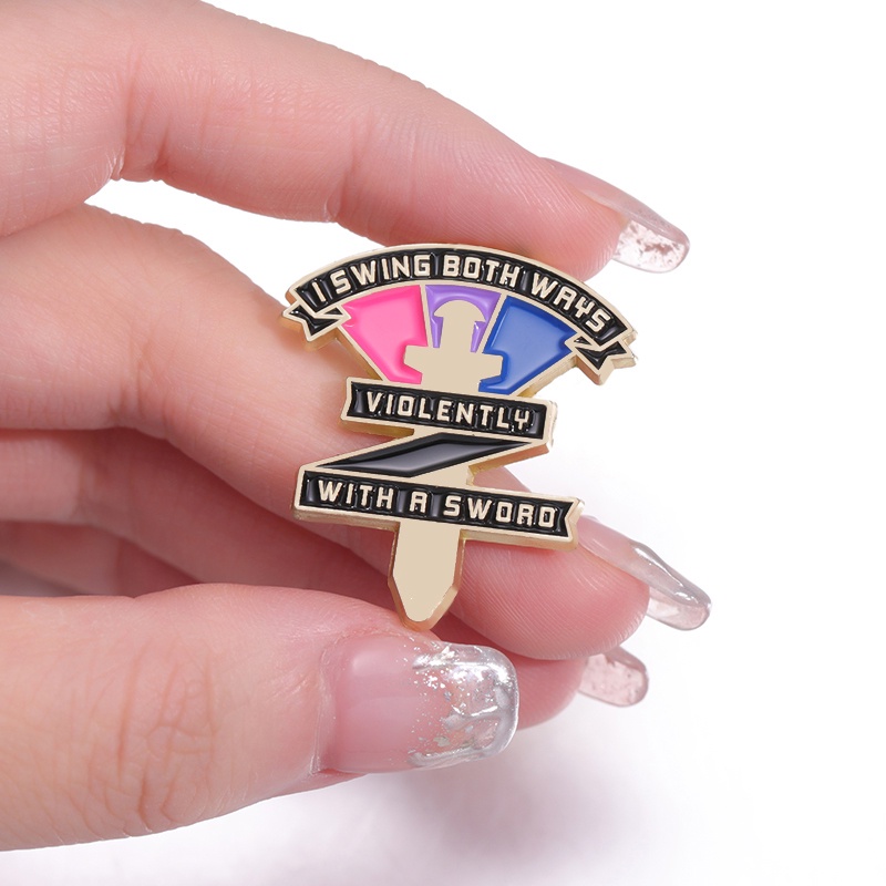 LGBT Rainbow Brooch Enamel Pin Swing Both Ways Bi Pride Violently with ...