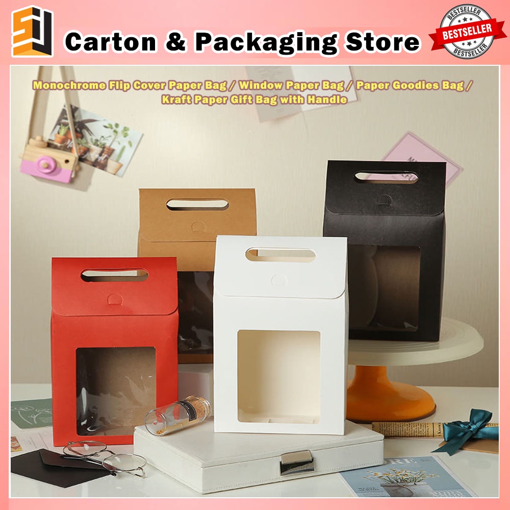 Monochrome Flip Cover Paper Bag / Window Paper Bag / Paper Goodies Bag ...
