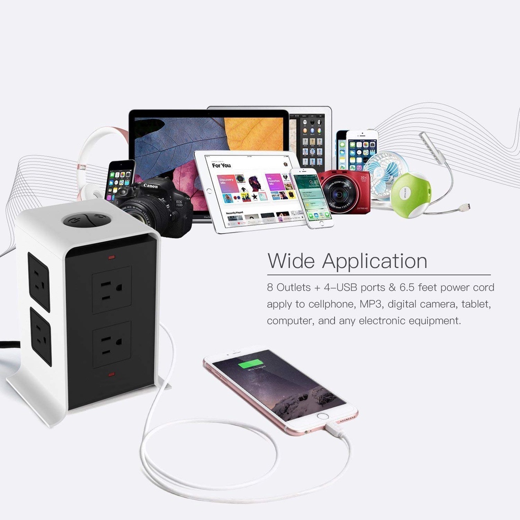 USB Power Strip Vertical Electrical Socket Surge Protector US Plug ...