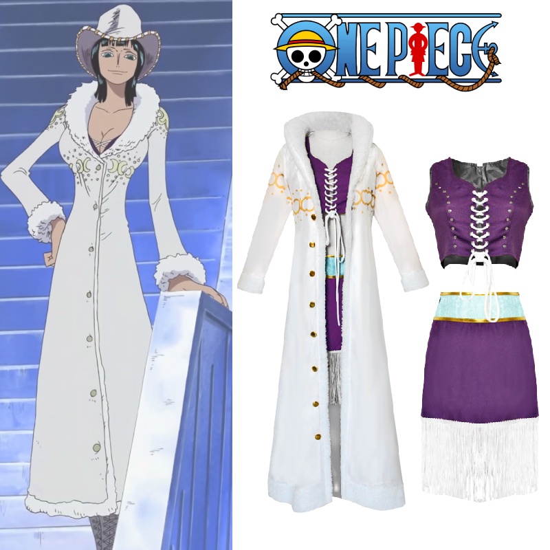 One Piece Nico Robin Cosplay Costume Kimono Set and Plush Coat With ...