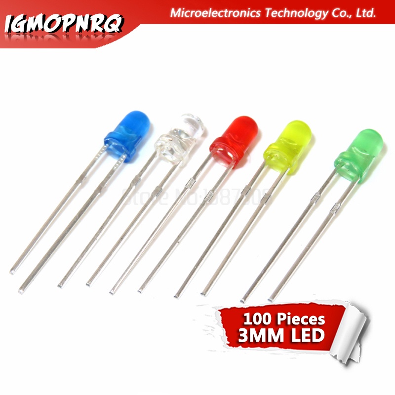 100pcs 3mm LED Diode 3mm round head fog red/yellow/white/green/blue led ...