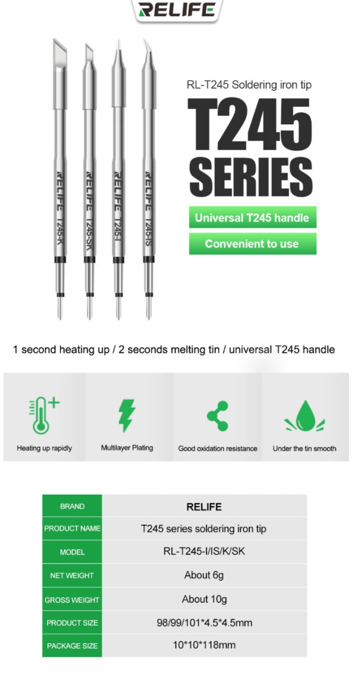 Universal RELIFE-T245 handle efficient heat conduction core and soldering tip integrated design ...