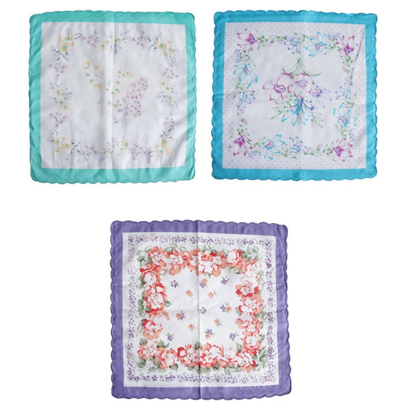 3Pcs 30x30cm Vintage Cotton Women Hankies Lace Flower Hanky Floral ...