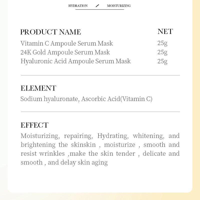 SADEOR 24K Gold/ Hyaluronic Acid/ Vitamin C Ampoule Serum Fac ial Mask Whitening M oisturizing ...