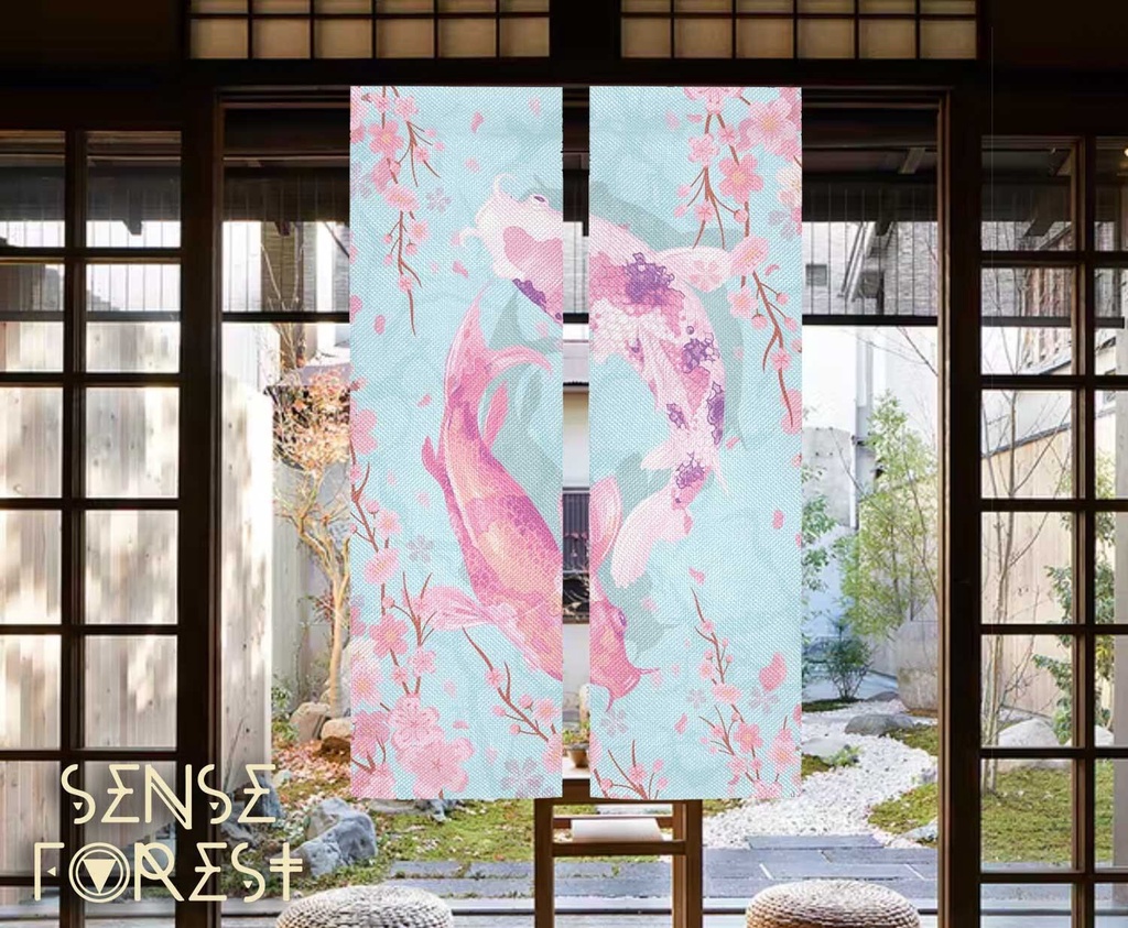 Japanese Koi fish Noren curtain, Kawaii cherry blossom door curtain ...