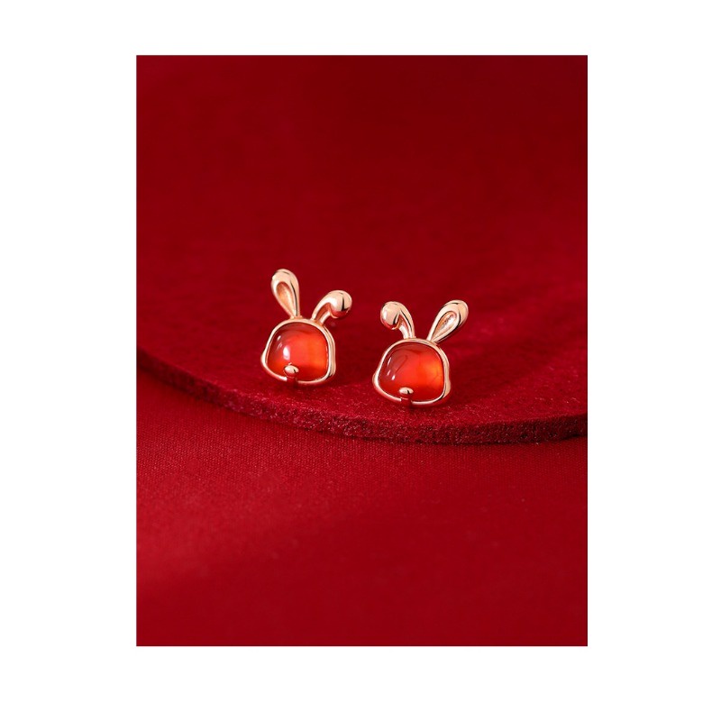 Cod Bunny Simple Cute Red Little Red Rabbit New Earrings | Shopee ...