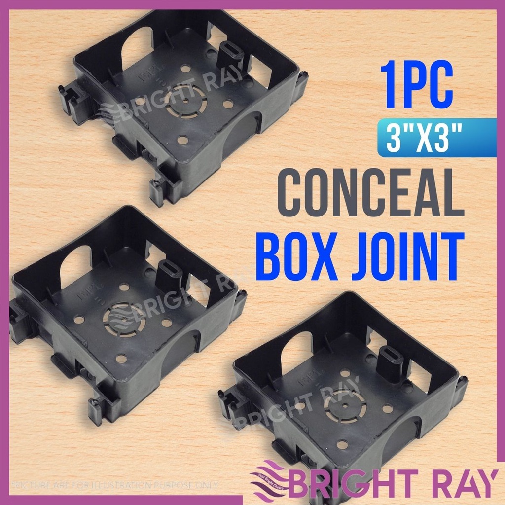PVC 3X3 Electrical Conceal Box Joint BLACK Single Base Kotak Suis ...