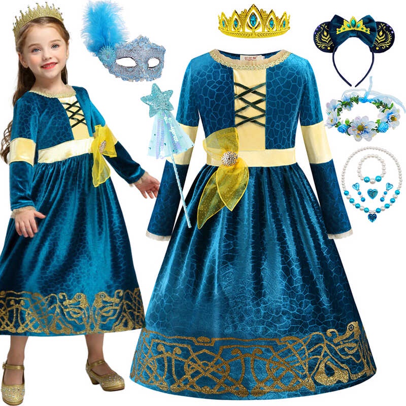 Merida Dress Girl Brave Cartoon Cosplay Costume Children Fantasy ...